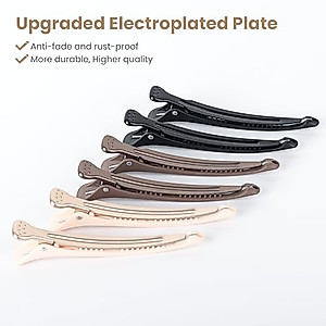 AIMIKE 6pcs Professional Hair Clips for Styling Sectioning, Non Slip Duck Billed with Silicone Band For Hairdresser, Women, Men For Salon and Home Hair Cutting - Brown & Apricot & Black