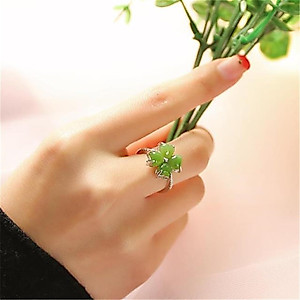 LSCZSLYH Classic Jade Green Clover Ring For Lady Anniversary Accessories Gift Fashion 925 Sterling Silver Ring Women Jewelry Adjustable (Gem Color : Ring)