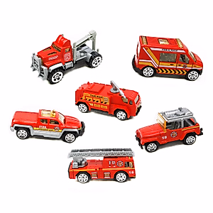Smart Novelty Die Cast Emergency Trucks Vehicles Toy Cars Play Set in Carrier Truck - 7 in 1 Transport Truck Emergency Car Set for Kids Gifts (Fire Vehicle Set)