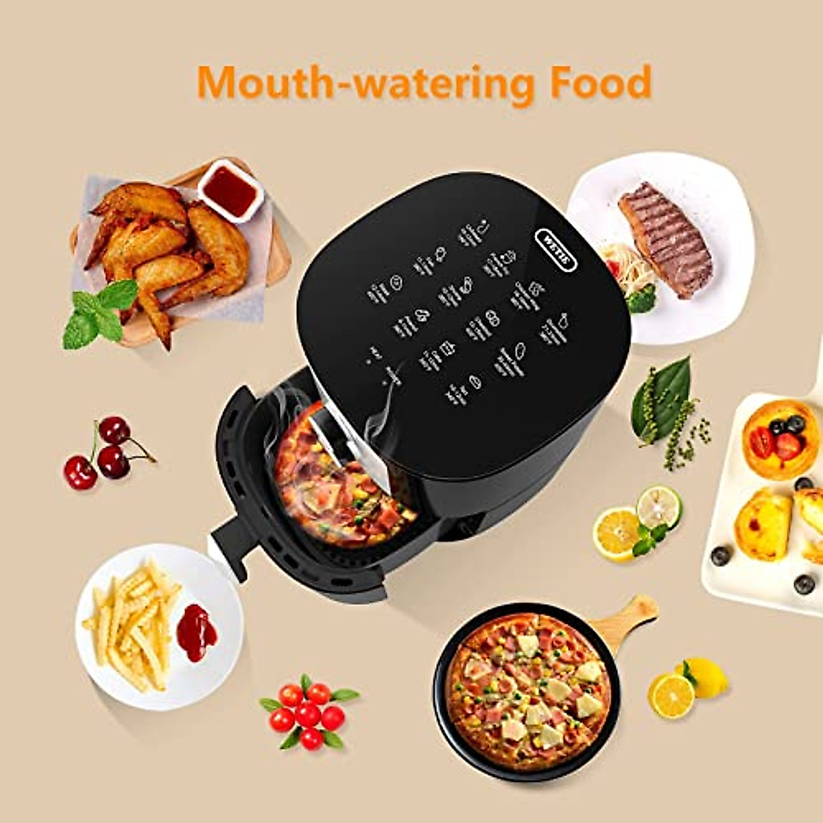 Air Fryer, WETIE 4 Quart Small Air Fryer, 5-in-I Less Oil Airfryer, 1400W Air Fryer Oven Pizza Cooker, Non-Stick Fry Basket, Over Heat Protection, Timer+Temperature Control Air Fryers(Black)