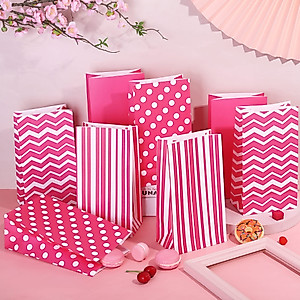 MIMIND 40 Pieces Party Paper Favor Bags Kids' Goodie Bags Kraft Candy Treat Bags for Birthday Wedding Party Christmas, Hot Pink