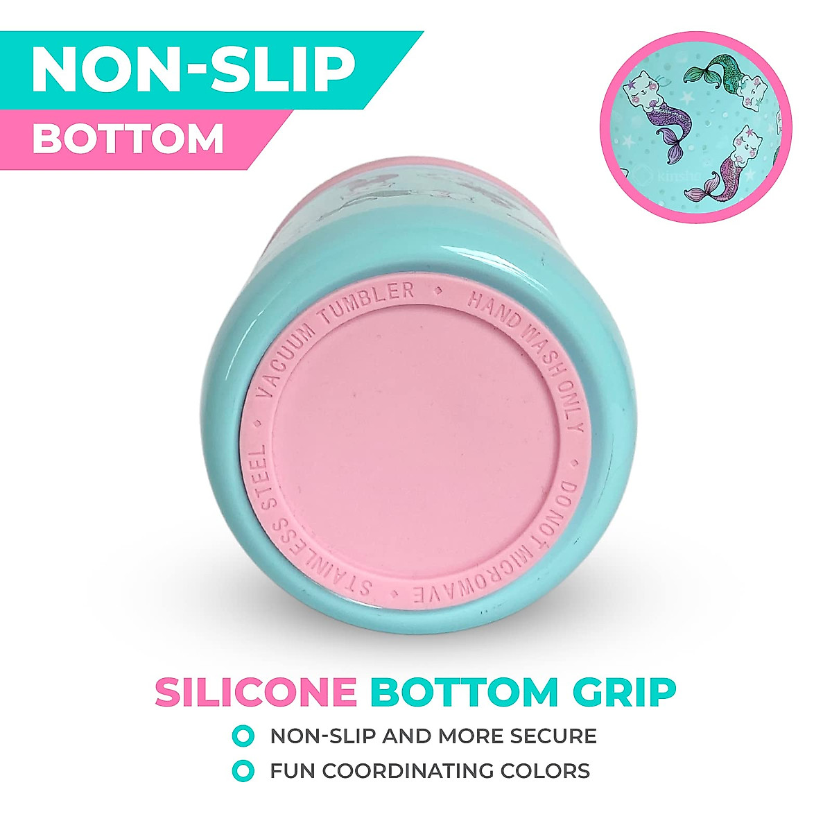 Kids Thermo for Hot Food Soup Lunch, Insulated Stainless Steel Wide Mouth Jar, Container for Toddler Girls Day-care Pre-School, Leakproof Easy Grip Thermal Vacuum Seal 10 oz 300 ML, Mermaid Cat Aqua