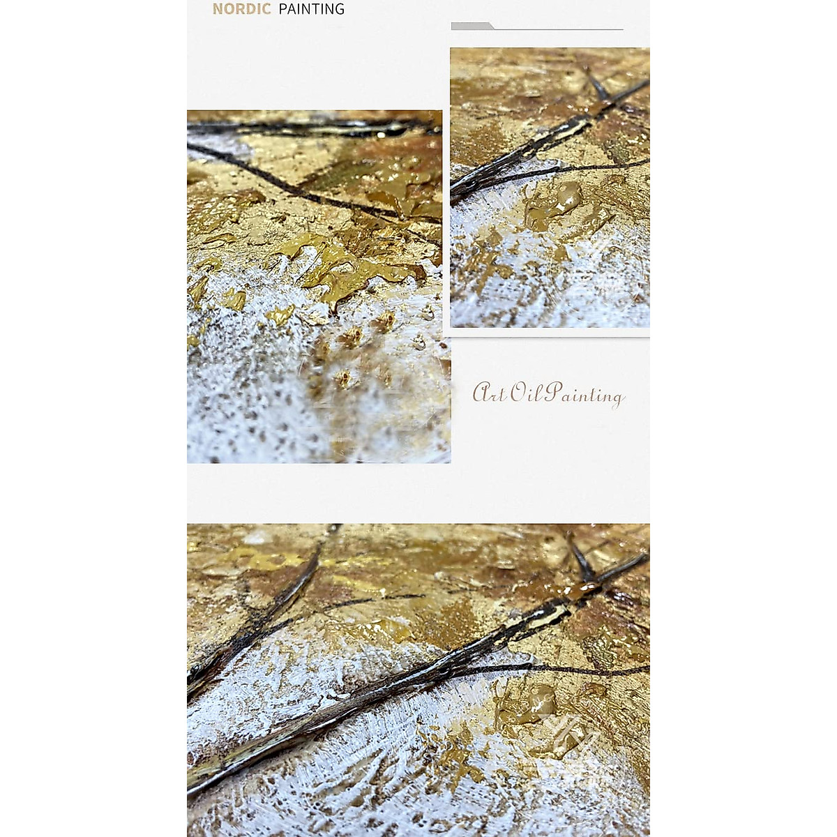 Gold Tree of Life Canvas Wall Art For Living Room -Hand Painted Gallery Wrapped Oil Painting for Bedroom-Framed 3D Wall Decoration for Office Kitchen 20x40 inches