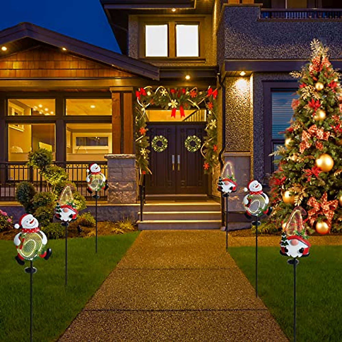 Yinns Solar Christmas Decorations, 2 Pack Chtistmas Garden Stakes Snowman Gnomes Solar Light Outdoor Christmas Decorations for Garden Yard Lawn Pathway