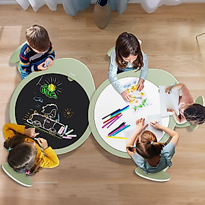 Beright Kids Table and Chairs Set, Kids Wooden Play Table with 2 Chairs, Kids Round Table for Toddlers, Suitable for Bedroom, Playroom and Kids' Room, with Removable Top Panel and Storage Bag, Green