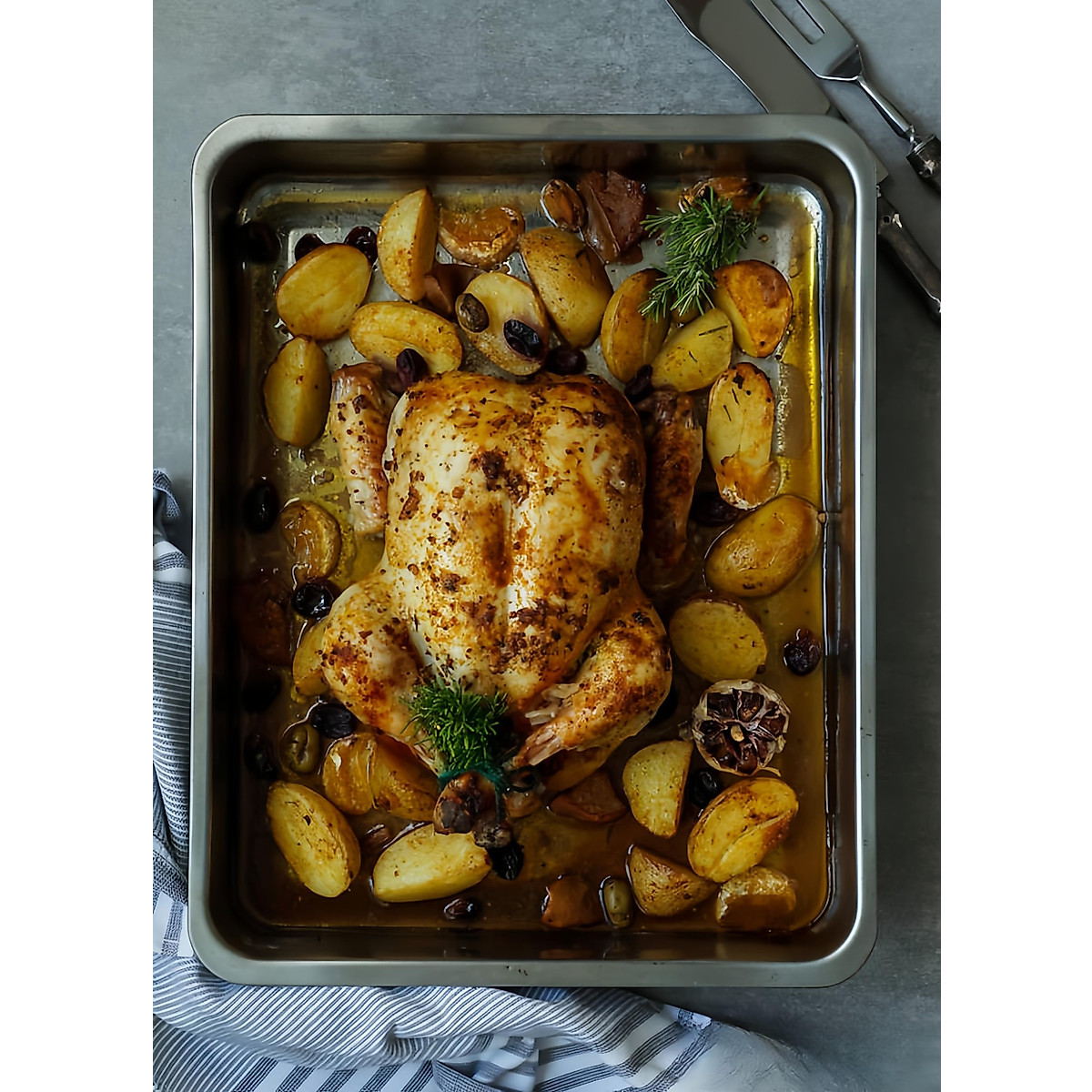 Roasting Pan Heavy Duty Stainless steel Turkey Pans for Oven,Toaster Oven Tray Pans with cooling rack,Hotel Pan, Barbeque Grill Pan,Deep Edge,Mirror treatment, Dishwasher Safe (23.4"x15.6"x2.8")