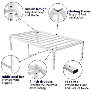LUSIMO 14 Inch Twin Bed Frame with Storage Heavy Duty Tall Metal Platform Bed Frame with Steel Slats No Box Spring Needed Noise Free Anti Slip White