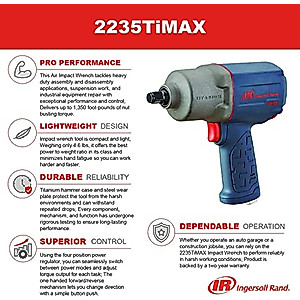 Ingersoll Rand 2235TiMAX 1/2” Drive Air Impact Wrench – Lightweight 4.6 lb Design, Powerful Torque Output Up to 1,350 ft-lbs, Titanium Hammer Case, Max Control, Gray