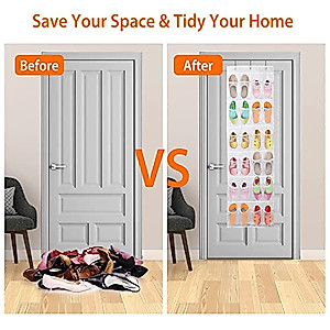 KOCASO Over the Door Shoes Rack 24-Pocket Crystal Clear Organizer 6-Layer Hanging Storage Shelf for Shoes Slippers Small Toys Closet Cabinet