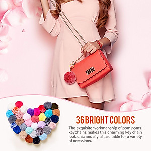 Hicarer 32 Pieces Pom Poms Keychains Fluffy Ball Faux Rabbit Fur Pompoms Keyring for Girls Women DIY Hats Shoes Bags Accessories