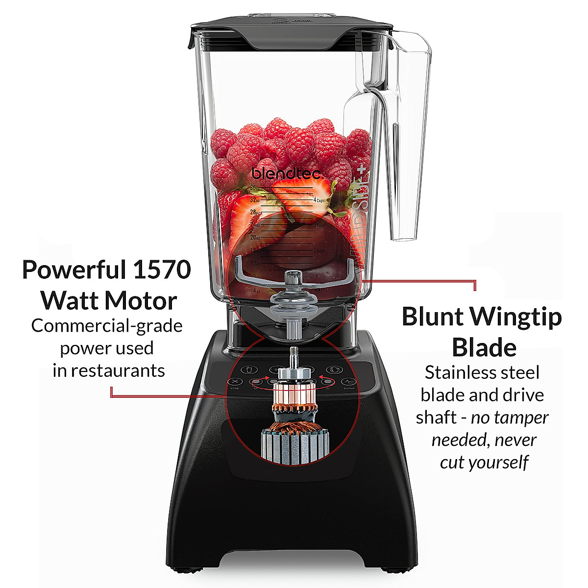 Blendtec Classic 575 Blender-WildSide (90oz) and FourSide Jar (75 oz) BUNDLE Professional-Grade Power-Self-Cleaning-4 Pre-programmed Cycles-5-Speeds, Slate Grey