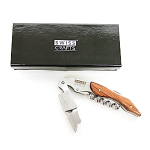Swiss Crafts Wine Opener, Bottle Opener, Waiters Corkscrew, Wine Key and Foil Cutter, Professional All in One Bottle Opener and Foil Cutter