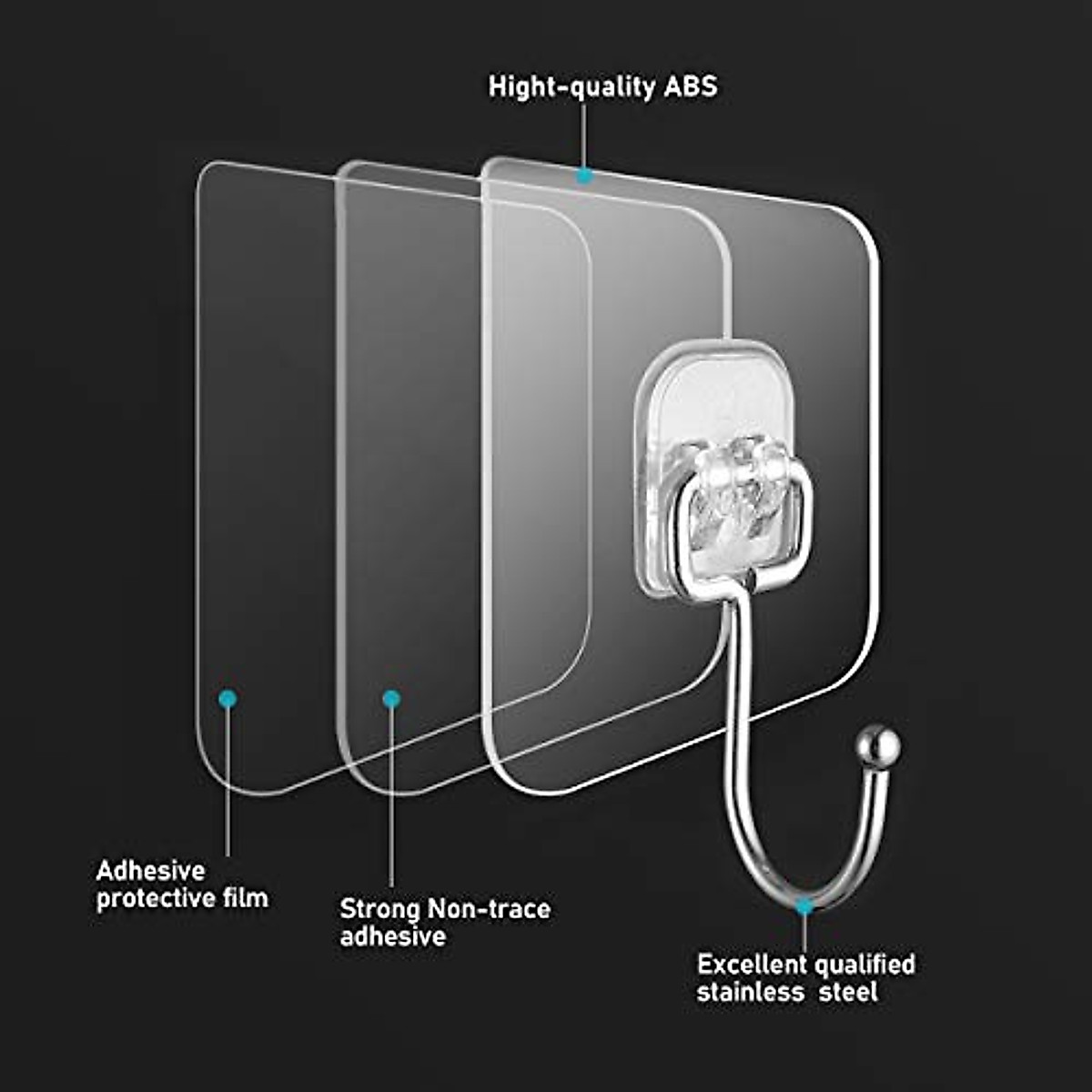 Large Adhesive Wall Hooks 22dl(max) Heavy Duty Wall Hooks for Hanging ,Waterproof and Rustproof,Bathroom Kitchen Transparent Reusable Self Adhesive Hooks，8Pack