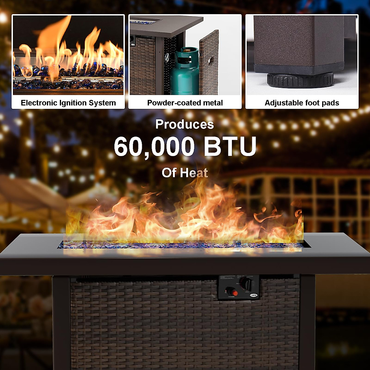 GREZJXC 14 Pieces Outdoor Sectional Patio Furniture Set with Fire Pit Table,PE Rattan Wicker Patio Sectional Conversation Set with Cushions and Glass Coffee Table Grey