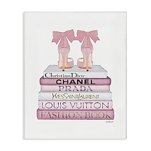 Stupell Industries Fashioner Shoes Bookstack Pink White Watercolor, Design by Artist Amanda Greenwood Wall Art, 24 x 30, Canvas