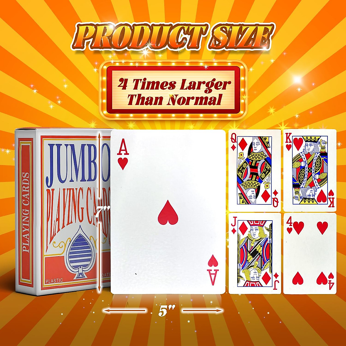 SeptCity Jumbo Playing Cards, Super Big Giant Game Theme Full Deck Huge Poker Oversize Decorations of Magic Party Fun for All Ages (1 Pack) (4 Times)