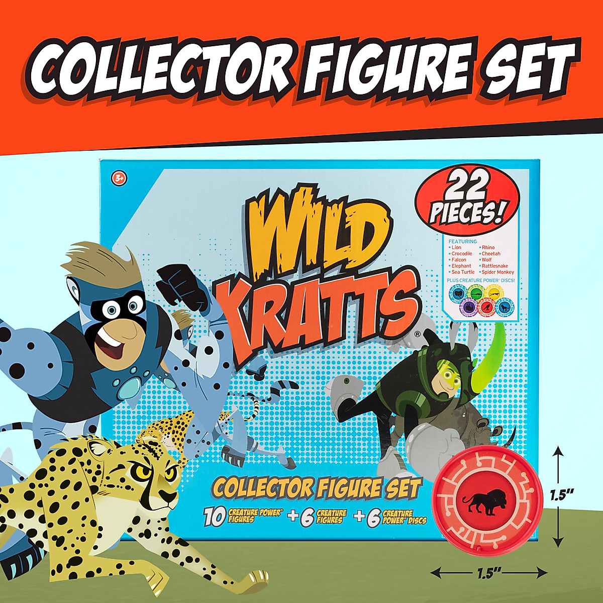 Wild Kratts 22-Pack Action Figure Set - Officially Licensed, Includes 3" Chris & Martin Kratt, Creature Figurines & Discs - Ages 3+