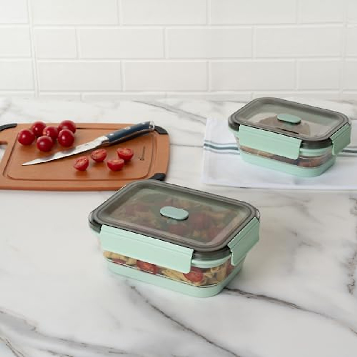 Restaurantware-Fresh Hero 40 Ounce Storage Containers, 1 Durable Airtight Food Containers - Microwavable, Freezable, Green Plastic Collapsible Containers, Dishwashable, With Vented Lids