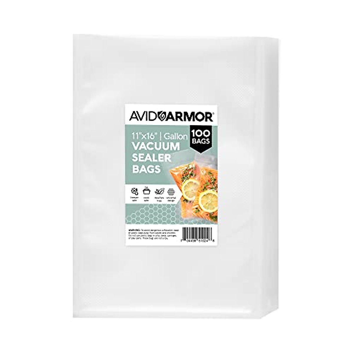 Avid Armor Vacuum Sealer Bags 100 Gallon 11"x16" for Food Saver, Seal a Meal Vac Sealers BPA Free, Heavy Duty Commercial Grade, Mea Prep and Sous Vide Vaccume Safe, Universal Design Pre-Cut Bag