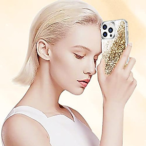 Caka for iPhone 14 Pro Max Case, iPhone 14 Pro Max Phone Case Glitter Bling Sparkle Liquid for Women Girls Flowing Quicksand Clear Case Cover for iPhone 14 Pro Max 2022 - Gold