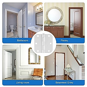 18 Pack White Door Hinges,3.5 Inch Rounded 5/8" Radius Door Hinges Interior 3 1/2 Inch Door Hinges Bifold Residential Standard Bedroom Indoor Door Hinges for Doors Home