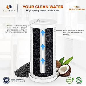 Aquaboon Universal Whole House 5 Micron 10 x 4.5 inch Cartridge | Premium Coconut Shell Replacement Water Filter Cartridge | Activated Carbon Block CTO | Compatible with Pentek EP-BB 8-Pack
