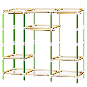 YOUUD Portable Closet 57 Inch Wardrobe Closet Clothes Organizer with 3 Storage Shelves and 3 Hanging Rods, Cloth Closet of Colored Rods Grey Cover Quick and Easy to Assemble,Strong and Durable