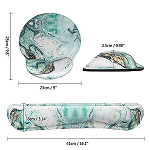 MoKo Keyboard Wrist Rest Pad and Mouse Pad Wrist Support, Ergonomic Raised Memory Foam, Non Slip PU Rubber Base [Pain Relief] for Office, Computer, Laptop, Typist, Gamer - Marble Green