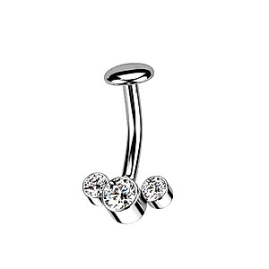 Pierced Owl 14GA F136 Implant Grade Titanium Threadless 5mm Convex Base Triple CZ Crystal Fan Belly Button Ring (Clear)