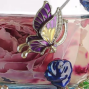 NOVIIML els Butterfly Flower Tea Cup, Glass Coffee Mugs with Spoon, Valentines Mothers Day Graduation Christmas Gifts for Women Wife Mom Her Grandma Girls Teacher Friends, Birthday Present Idea