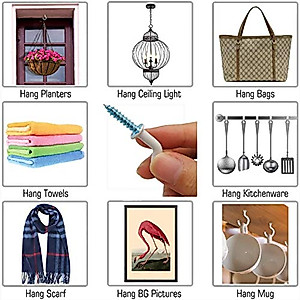 2 inches Ceiling Screw Hooks 15Pcs with Reusable Case Vinyl Coated Cup Hook Holder Screw-in Hooks for Hanging (White)