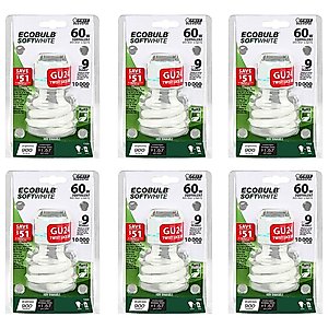 Feit Electric BPESL13T/GU24/2 900 Lumen Soft White Mini Twist GU24 CFL, Uses Up to 78% Less Energy, Compact Fluorescent, Life Up to 10000 Hours, (6-Pack)