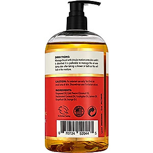 Natural Nourishing Massage Oil with Massage Roller Ball- Coconut & Citrus- Non Greasy, with Therapeutic Rejuvenating, Hydrating & Aromatic Essential Oils for Dry Skin, Soothes Muscles & Joints 8.8 oz