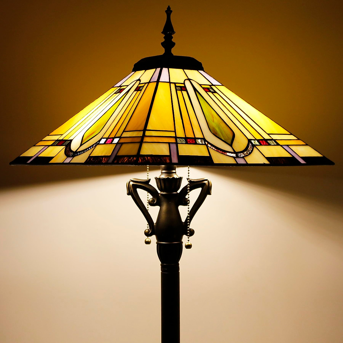 AVIVADIRECT Tiffany Floor Lamp Geometry Mission Style Stained Glass Standing Reading Light 16X16X64 Inch