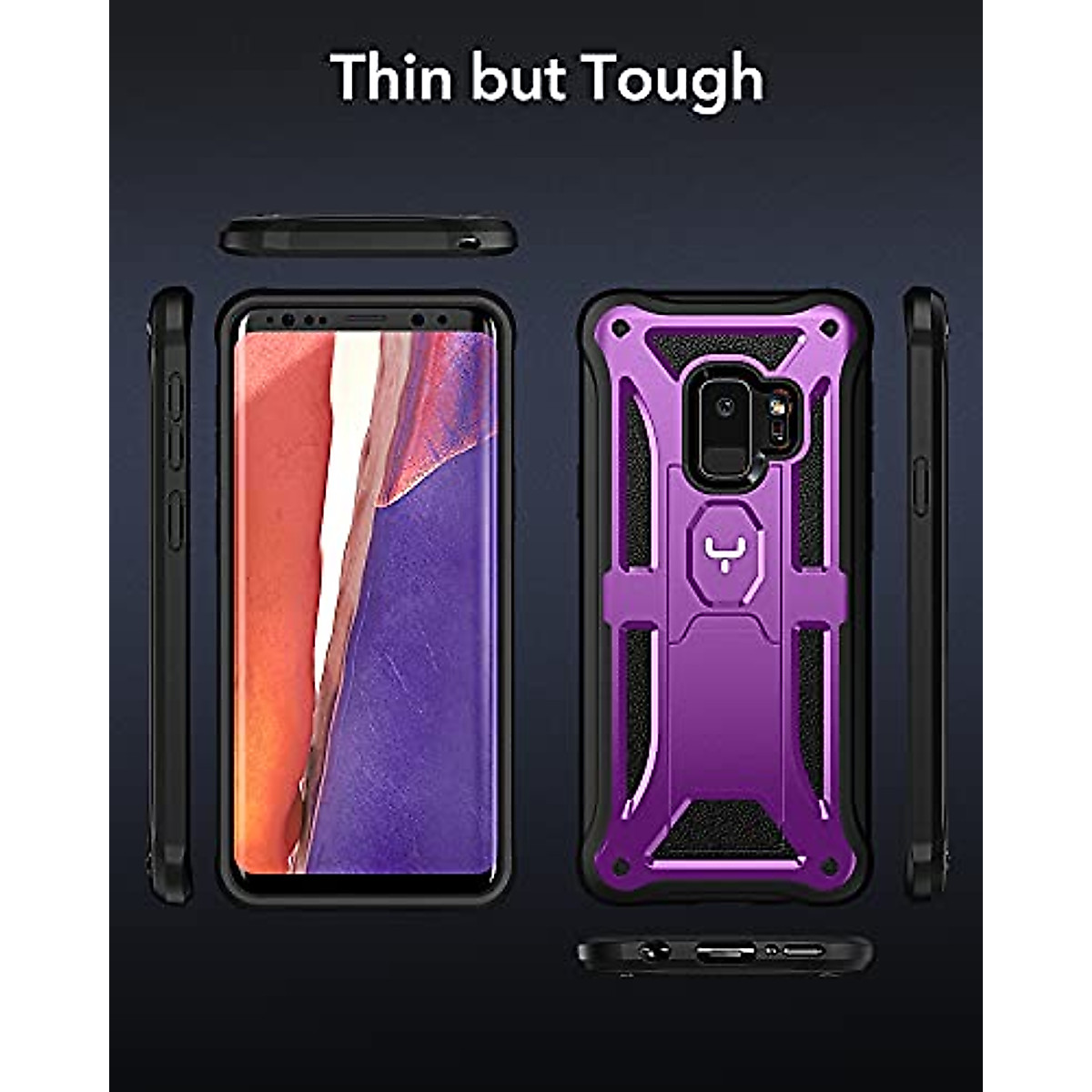 YOUMAKER Designed for Galaxy S9 Case (NOT Plus), Slim Fit Heavy Duty Rugged Protective Case with Kickstand for Samsung Galaxy S9 5.8 inch - Purple