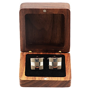 COSISO Small Vintage Rustic Black Walnut Wooden Cufflinks Gifts Box for Men,Cuff Links Display Storage Case