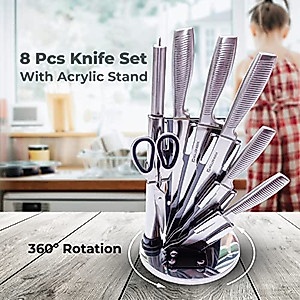 Müller Koch MK-2811-8 PCS Knife Set with Acrylic Block Stand (SILVER)