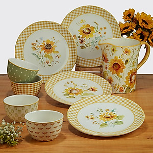 Certified International Sunflowers Forever, Salad/Dessert Plates, Multicolored, 9" x 9", Set of 4