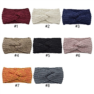 Knitted Sequin Cross Hair Band Warm Sports Headband Ear Protection Head Cover Face Wash Wool Hair Band Braided Headband 1Pcs (Color : 8)