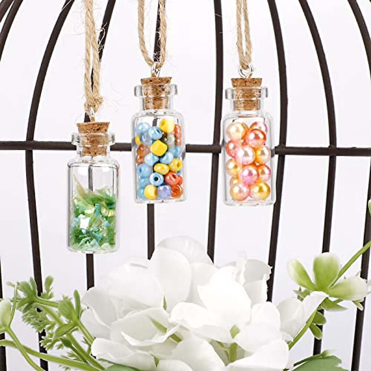 SUPERLELE 60pcs 2ml Small Mini Glass Bottles Jars with Cork Stoppers, 120pcs Eye Screws and 3pcs Small Funnels