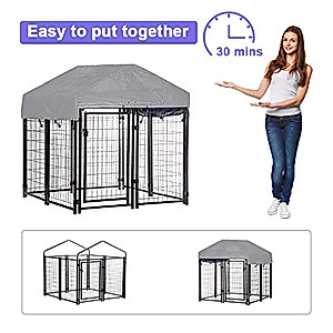 Welded Wire Dog Kennel Heavy Duty Playpen Included a Roof & Water-Resistant Cover 4'x4'x4.3'