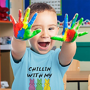 Custom Toddler T-Shirt Chillin with My Peeps Bunny Funny Humor Easter Cotton Boy & Girl Clothes Funny Graphic Tee Hot Pink Design Only 3T