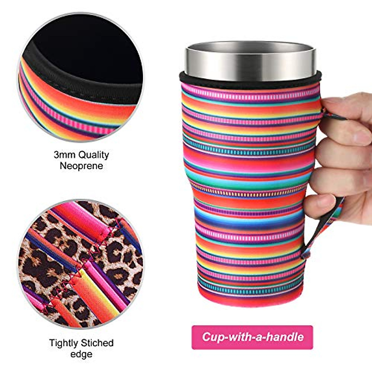 6 Pieces Reusable Coffee Cup Sleeve Neoprene Insulated Sleeves Cup Cover Holders Drinks Sleeve Holder Neoprene Tumbler Sleeves Cold Hot Beverages, 6 Styles (30 oz)