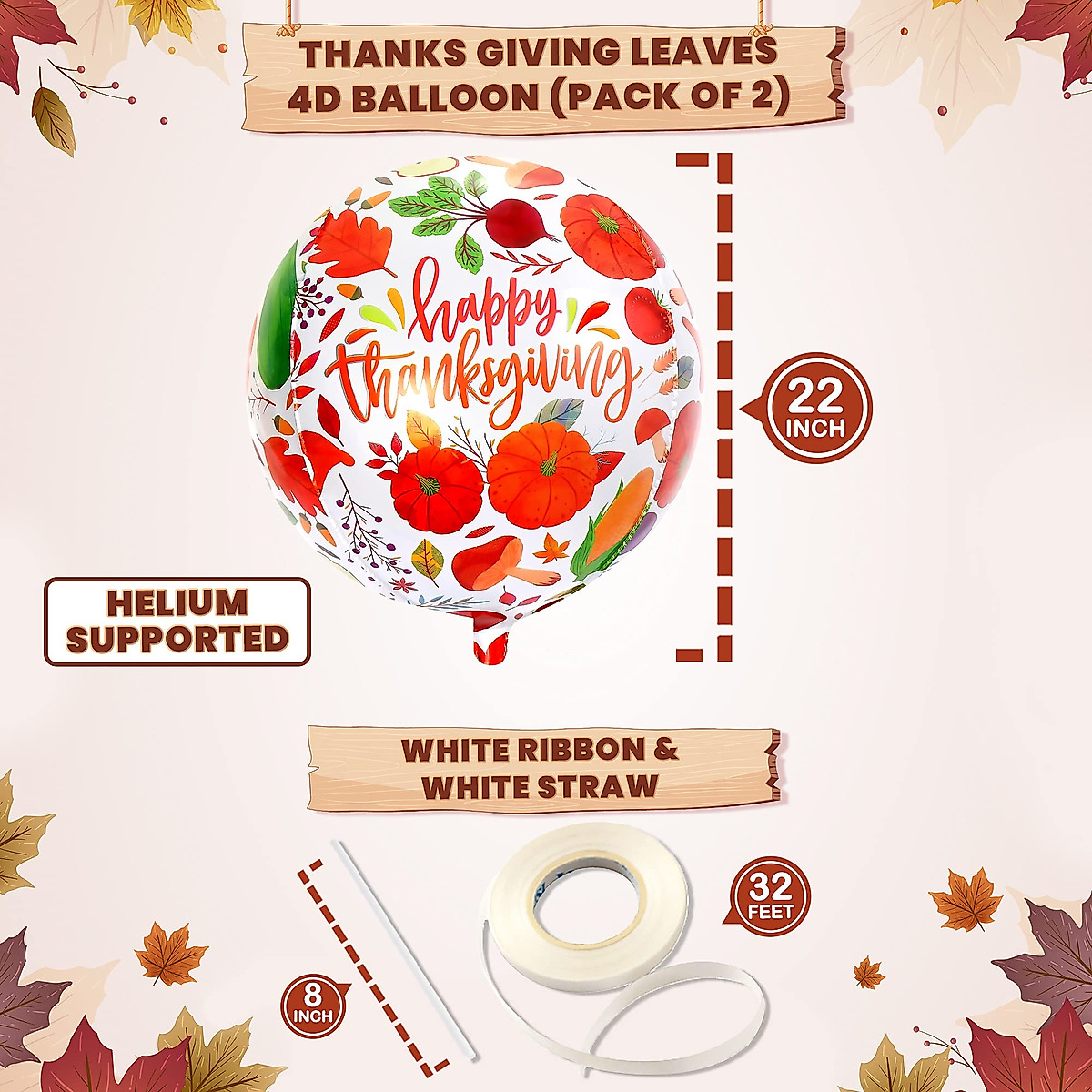 KatchOn, Thanksgiving Turkey Balloons - Large 22 Inch, Pack of 6 | Happy Thanksgiving Balloons - Large 27 Inch, Pack of 6 | Thanksgiving Balloon Garland Kit, Fall Balloons | Fall Decorations