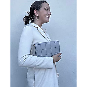 Bella Luna Small Woven Crossbody Purse Shoulder Bag or Clutch for Women with Removable Strap (Cement)