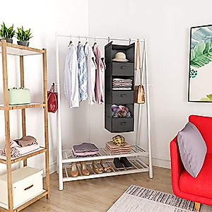 MAX Houser 6 Tier Shelf Hanging Closet Organizer, Closet Hanging Shelf with 2 Sturdy Hooks for Storage, Foldable,Black and Grey-D3