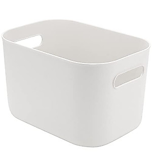 JOIKIT 6 Pack White Storage Bins with Handles, White Bathroom Kitchen Organizer Bin, White Plastic Vanity Storage Bins for Hand Soap, Body Washes, Towels, Shampoos, Lotions, Bath Balls, 10 x 7 x 6.3 Inch