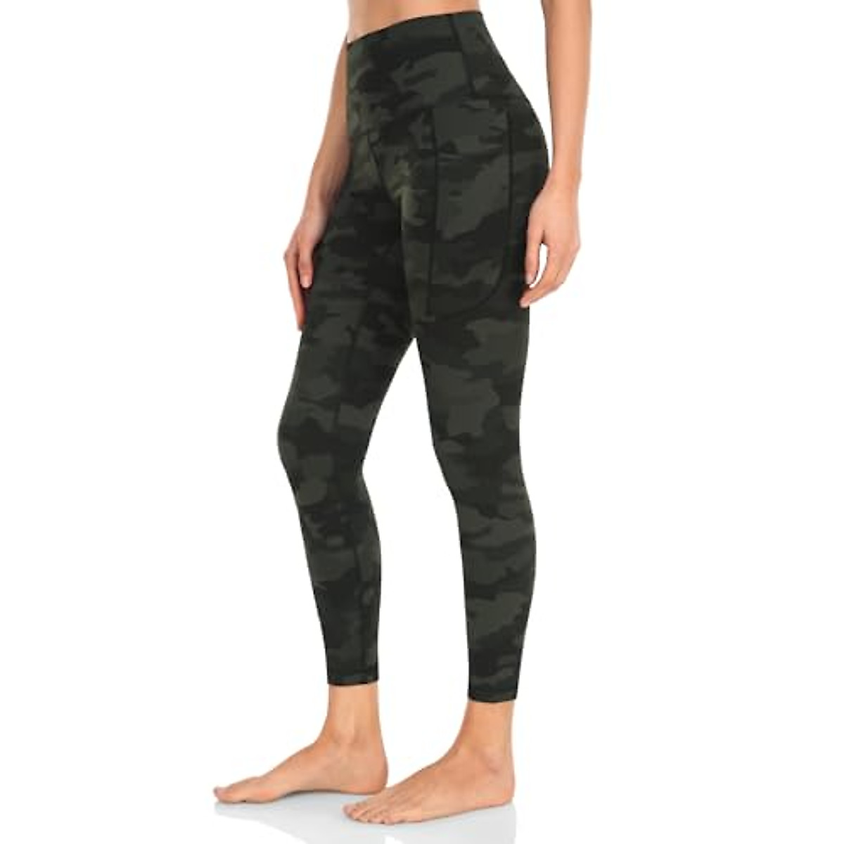 HeyNuts Leggings with Pockets for Women, High Waisted 7/8 Leggings Tummy Control Compression Workout Buttery Soft Pants 25'' Olive Camo L(12)