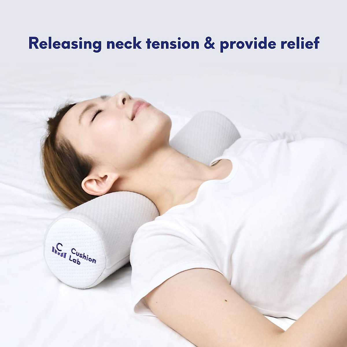 Cushion Lab Neck Roll Pillow for Neck Relief – Extra Dense Memory Foam Round Cylinder Bolster for Cervical Support, Spondylosis, Neck Pain Relief, & Spine Lumbar Traction - Washable Cover & Travel Bag