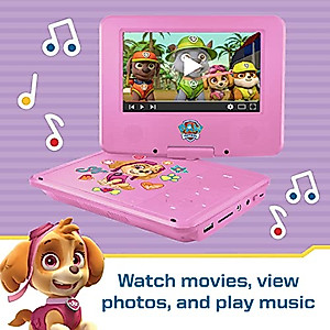 PAW Patrol 7" Portable DVD Player with Matching Headphones and Carrying Bag, Compatible with CDs, DVDs, USB and SD Card, Swivel Screen, (NKPDVD701SK)